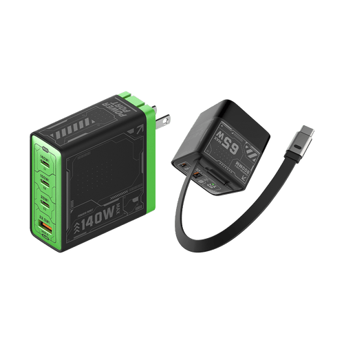 mfish E-RHINO Charger (65W, 3 Ports, Built-In and Retractable Cables)